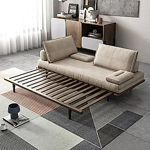 homary Sofa Bed Modern Pull Out Sofa Bed Khaki Sleeper Sofa 79'' Mid Century Wood Convertible Sofa with Pull Out Bed Cotton & Linen