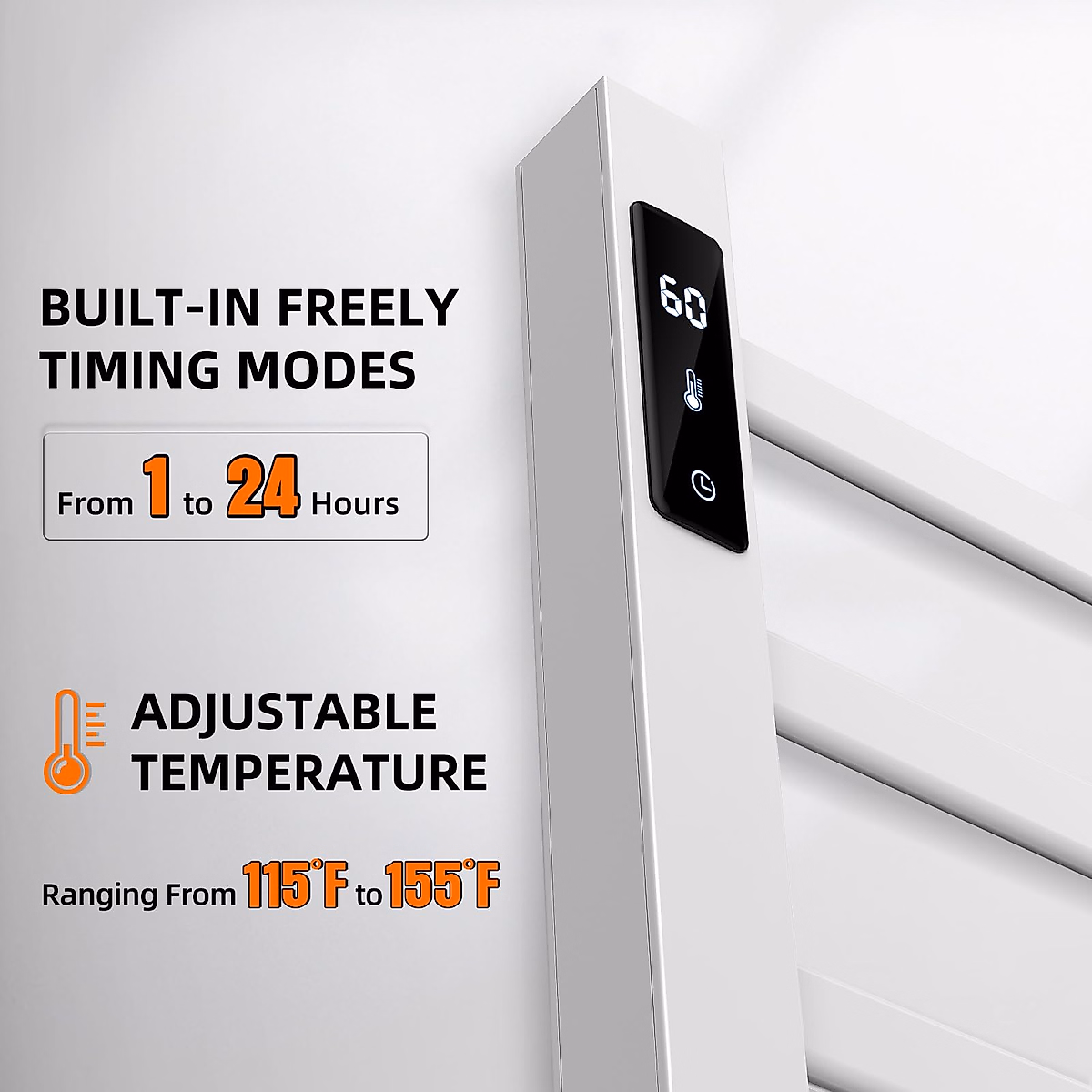 Towel Warmer Rack with Timer and Temperature Control Electric Heated Freestanding Towel Heater with Overheat Protection for Bathroom Rack with 8 Bars