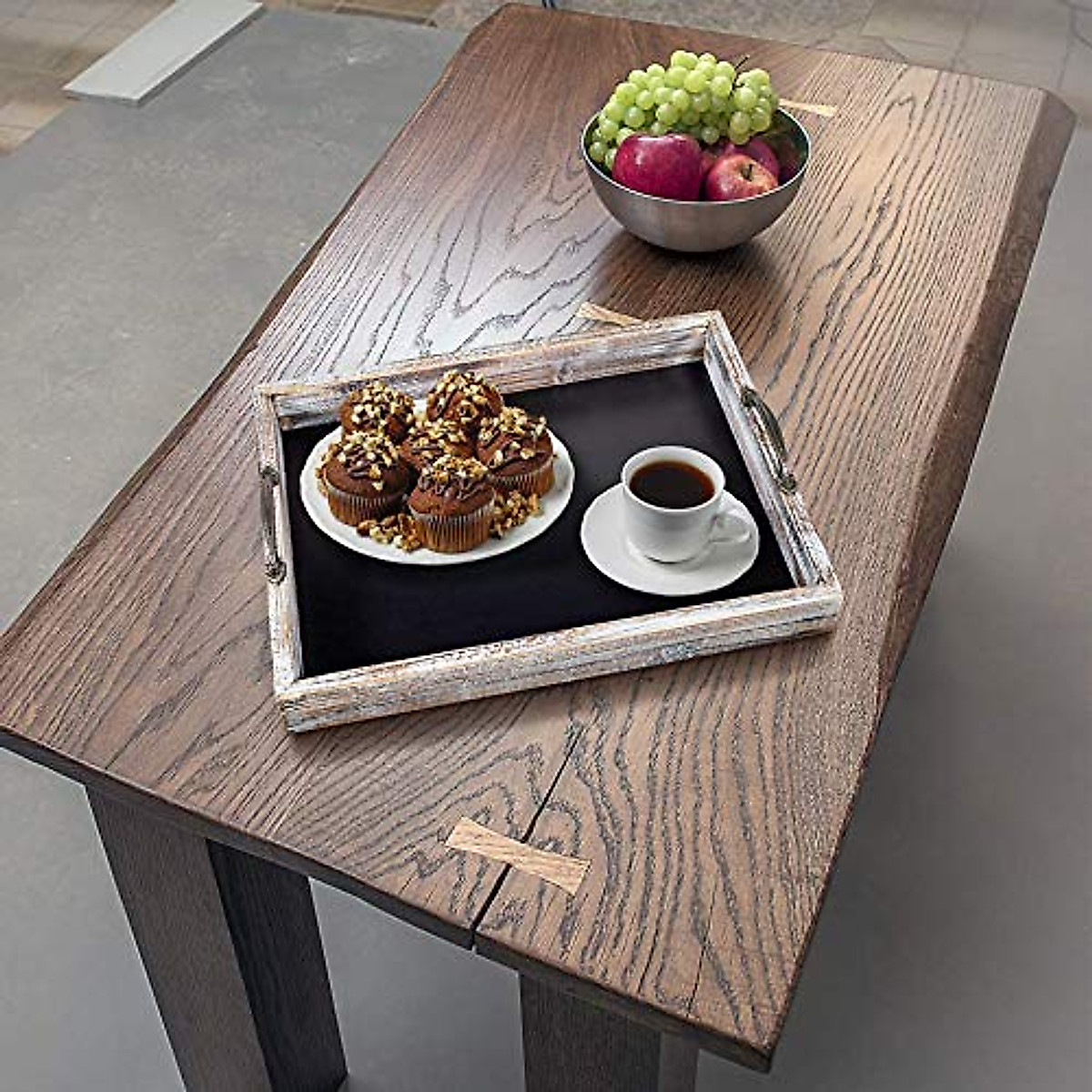 Serving Trays – Rustic Nesting Serving Trays with Chalkboard Surface and Decorative Handles – Charcuterie Tray for Coffee Table – Set of 2 Stackable Wood Serving Trays – Vintage Design