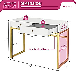 ACME FURNITURE Acme 92312 Coleen Desk, White & Brass