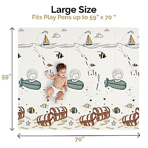 JumpOff Jo - Large Waterproof Foam Padded Play Mat for Infants, Babies, Toddlers, Play Pens & Tummy Time, Foldable Activity Mat, 70 in. x 59 in. - Octopus Treasure