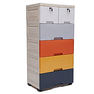 Plastic Drawers Dresser with 6 Drawers, 19.69 x 13.78 x 40.16inches Plastic Tower Closet Organizer with Wheels Suitable for Apartments Condos And Dorm Rooms, Gdrasuya10 (Color A)
