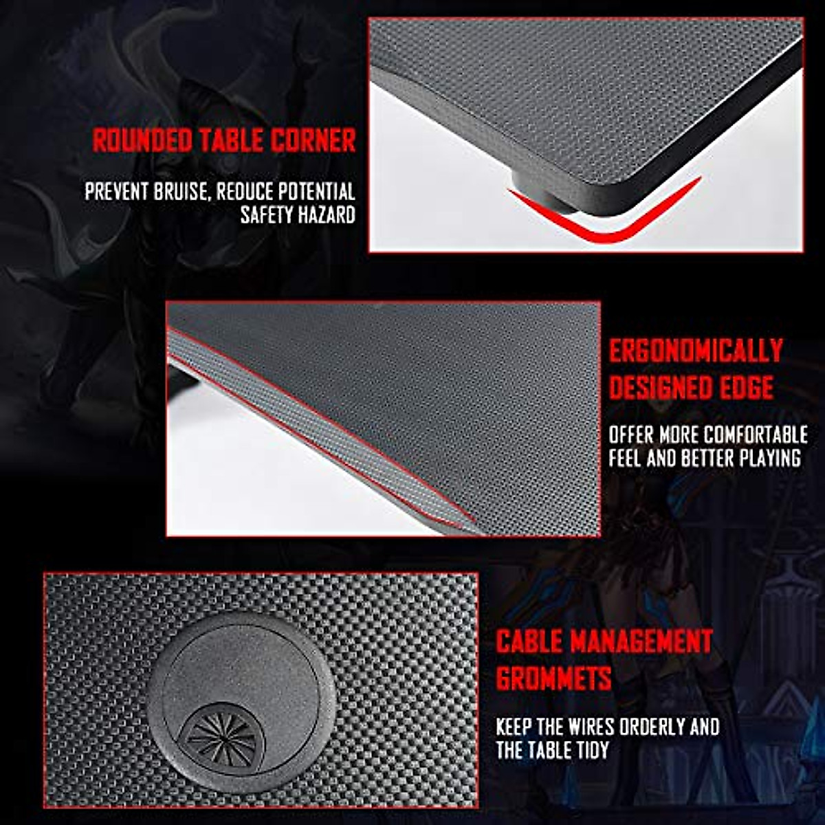 Tangkula Gaming Desk, Z Shaped Ergonomic Gaming Computer Desk, E-Sports Game Desk with Cup & Headphone Holder and Mouse Pad, Gamer Workstation, Carbon Fiber Surface and Z-Shape Steel Frame (Black)