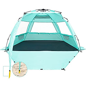 KO-ON Pop Up Beach Tent for 4 Person, Easy Setup and Portable Beach Shade Sun Shelter Canopy with UPF 50+ UV Protection, Extendable Floor with 3 Ventilating Windows Plus Carrying Bag