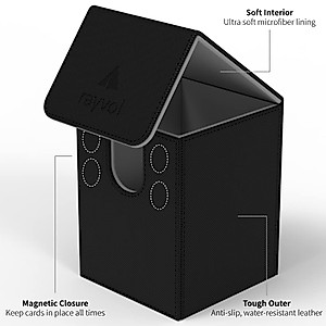 Rayvol Premium 100+ Card Deck Box for MTG, 2 Dividers and 100 Penny Sleeves per Box, Card Deck Case for Magic Commander, YugiOh, other TCG Cards