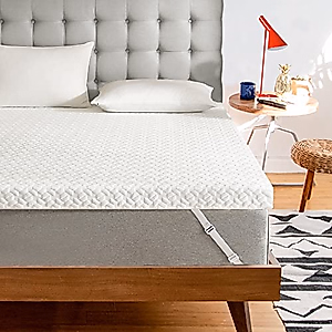 Fiberluxury 3 Inch Gel Infused Memory Foam Mattress Topper Queen Size, High Density Cooling Ventilated Design Memory Foam Bed Toppers-Ultra Plush Mattress Toppers with Bamboo Cover White