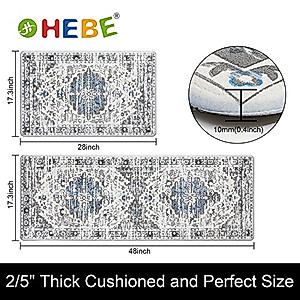 HEBE Boho Anti Fatigue Kitchen Rug Sets 2 Piece Non Slip Cushioned Kitchen Rugs and Mats Kitchen Mats for Floor Waterproof Distressed Kitchen Rug Carpet Runner for Sink Laundry Office