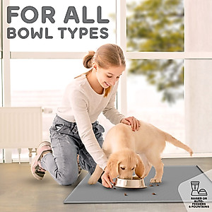 Dog Food Mat - 28x18” Large Silicone Stove Top Protector, Silicone Pet Food Mat, Raised Edges Dog Mat for Food and Water Prevent Spill, Waterproof Cat Food Mat Protect Floors, Easy Clean Dog Bowl Mat