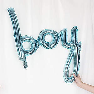 Zittop Baby Blue “Boy” Script Foil Balloon - 24” One-Piece Letters Balloon for Boy Baby Shower, Gender Reveal, Pregnancy Announcement, First Birthday Party, Christening, Baptism, Nursery Decoration