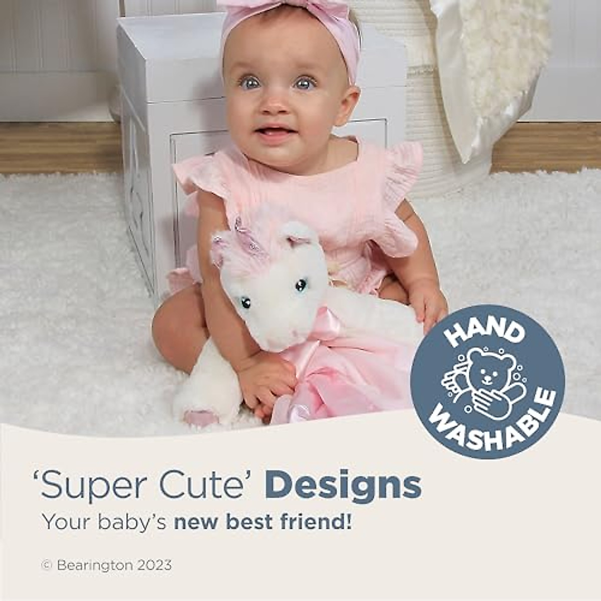 Bearington Baby Dreamer Snuggler, 15 Inch White and Pink Unicorn Plush Stuffed Animal Security Blanket Lovey for Babies