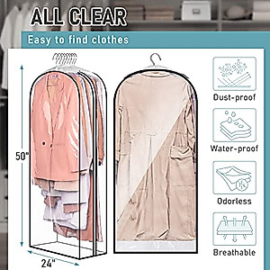 MISSLO 3 Pack 40" All Clear Suit Bags for Closet Storage + 3 Pack 50" Dress Bags for Closet Storage