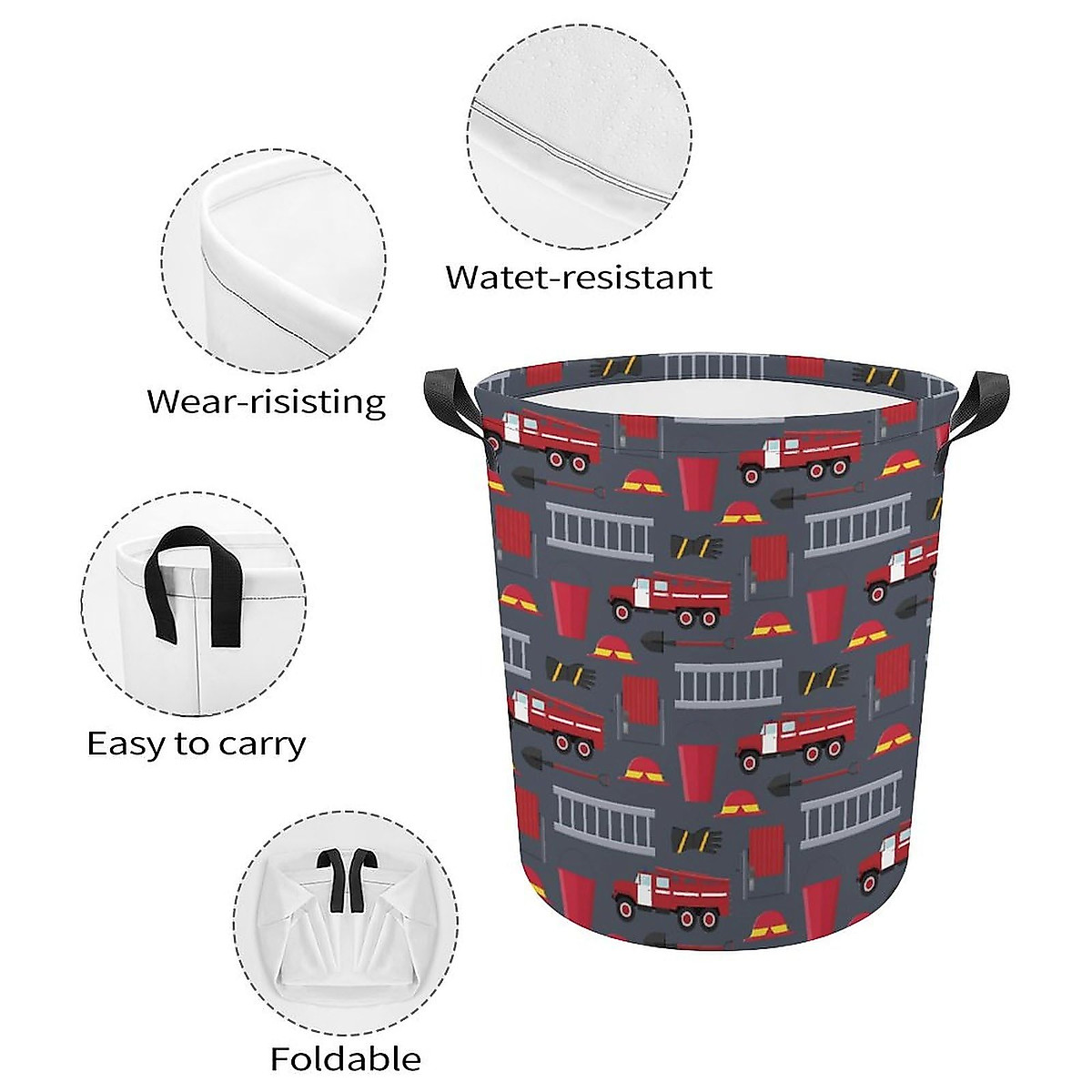 Cartoon Firefighter Equipment and Tools Baby Laundry Hamper,laundry Basket,Waterproof Storage Bin for Bedroom,Clothes Organizer Basket,Toys Box,Room Decor