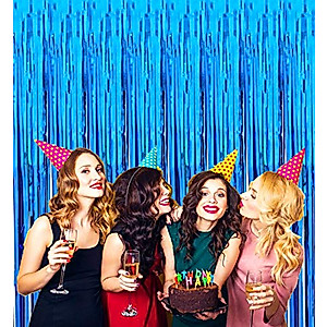 2 Pcs 3.2ft x 8.2ft Shiny Blue Metallic Tinsel Foil Fringe Curtains Photo Booth Backdrop for Birthday Wedding Holiday Celebration Bachelorette Party Decor (Blue)