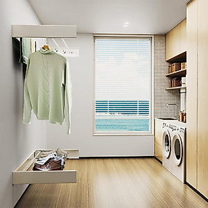 Dontinhu Laundry Drying Racks 2 Pack Collapsible, Wall Mounted Retractable Clothes Drying Rack, 45lbs Capacity, 8 Linear Ft,4 Metal Rods, with Wall Template (White2-23.6").