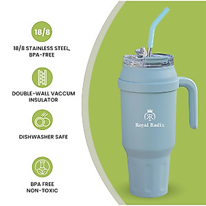 Royal Radix 50 oz Tumbler with Handle, 2 in1 Straw and Lid, Stainless Steel,Traveling Mug, maintain Cold for 24 Hours Hot 12H, Leakproof and Dishwasher Safe