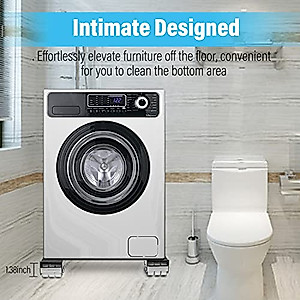 Washing Machine Base Heavy Duty Extensible Appliance Roller 500KG 17-28 Inch Adjustable Extendable Appliance Trolley Roller Wheels Compact Washing Machine Refrigerator Stand with Brake