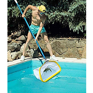PetZon Professional Pool Net, Heavy Duty Skimmer Rake with Aluminum Frame, Fine Mesh Deep Bag Scoop for Cleaning Swimming Pool Leaf Pollen Silt, Pool Rake 19.5 inch
