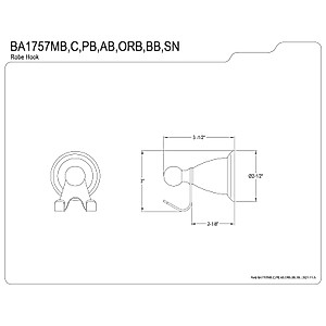 Kingston Brass BA1757PB Heritage Robe Hook, Polished Brass,3-1/2 Inch