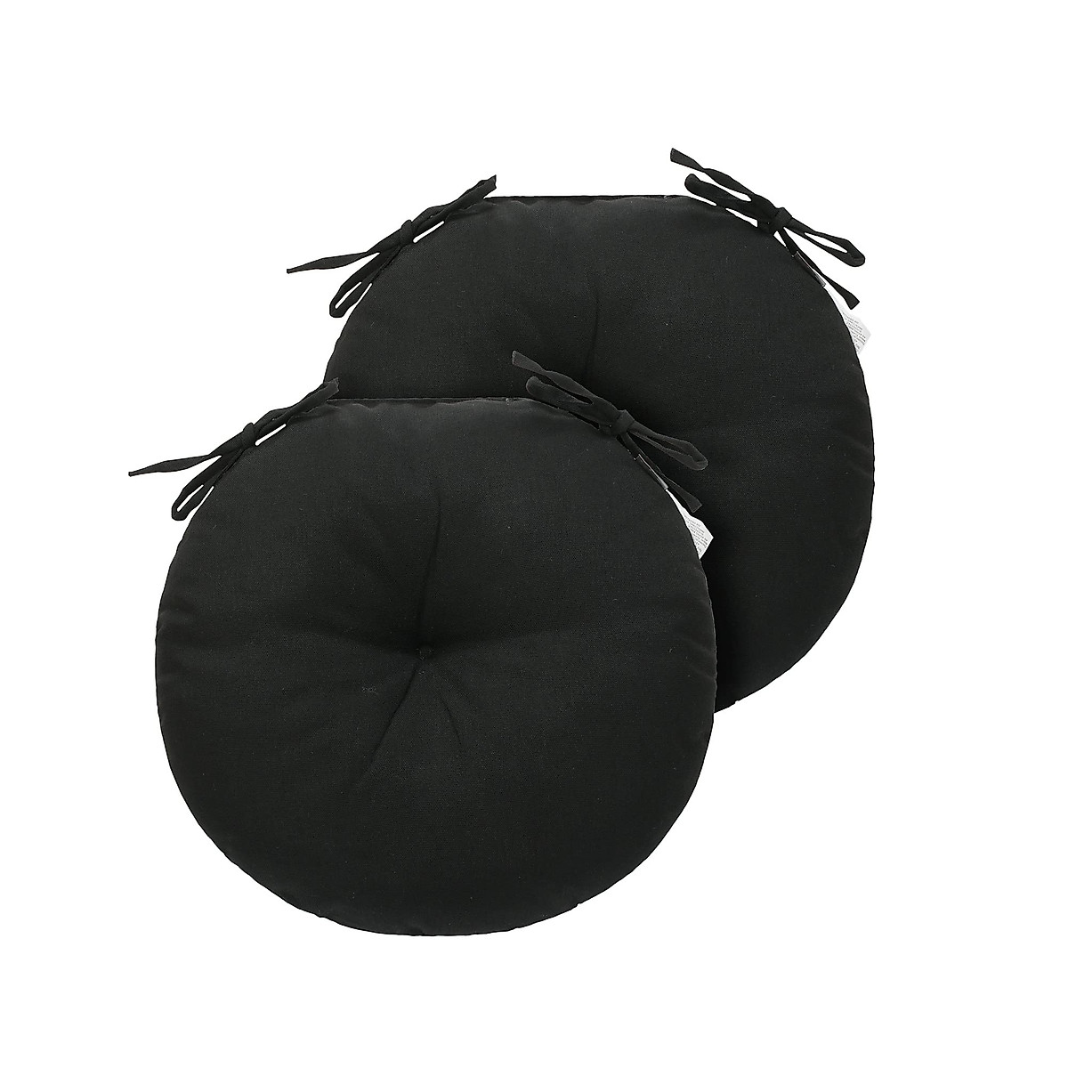 FUNHOME Bistro Chair Cushions with Ties,Tufted Patio Round Outdoor Seat Cushions 15"x15"x4"inch,Set of 2,Waterproof Patio Cushion 15 inch for Barstool Garden Kitchen Furniture(Black)