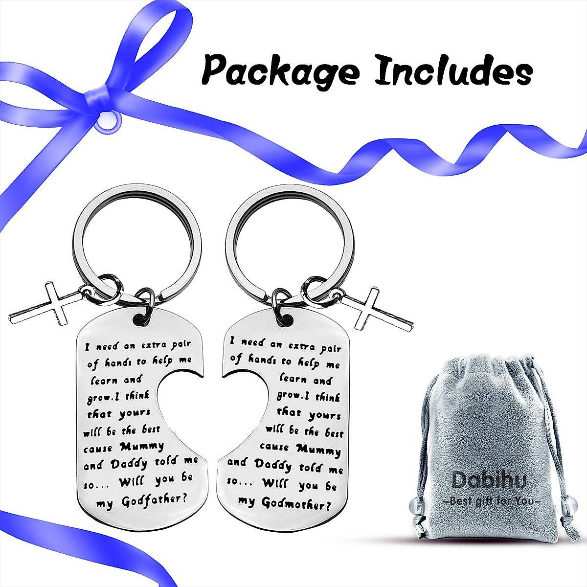 Dabihu Godparent Gifts from Godchild Will You Be My Godmother/Godfather Keychain Set Christening Gift Godparents Announcement Jewelry First Communion Gift for Godmother Godfather Baptism Gift Keyring