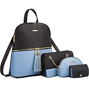 Backpack Purses for Women Mini Backpack Purse for Girls Teen Fashion Backpack 4 PCS Leather Rucksack for Ladies Shoulder Bags Black