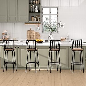 VECELO Barstools, Adjustable Counter Stools, Steel Bar Stools with 360 Degree Swivel Seat and Upholstered, Straight Line Backrest, 4 Packs