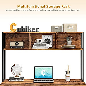 Cubiker L-Shaped Desk with Hutch, 60" Corner Computer Desk, Home Office Gaming Table with Storage Shelves, Space-Saving, Dark Rustic