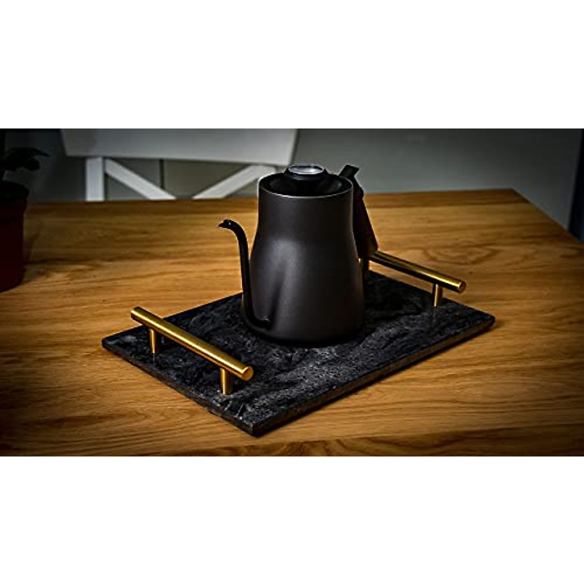 Star Dust x White Mist Natural Marble Vanity Tray with Gold Handles/Accents, Decorative Tray for Perfume Accessories, Countertop Decor for Bathroom & Kitchen; Pastry, Tapas & Dessert Serving Trays