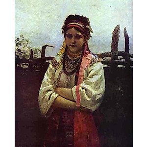 Ukranian Girl by a Fence by Ilia Efimovich Repin - 20" x 25" Premium Canvas Print