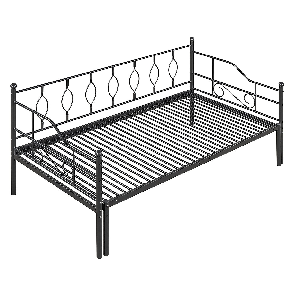 SOFTSEA Twin Size Daybed with Pop Up Trundle, Metal Daybed with Twin Size Trundle for Adults and Guests, Extendable Daybed Twin to King Size, Heavy Duty Slat Support, No Box Spring Needed (Black)
