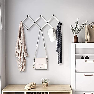 CILXGQLN 2 Pack Expandable Coat Rack Hat Hangers for Wall, Accordion Wall Hangers, Wooden Hat Rack Wall Mounted, 10 Peg Hooks for Keys, Hat, Bags, Coats, Towels, Umbrella, Necklaces, White