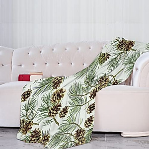 Flannel Blanket Seamless Pattern with Pine Cones Souvenir Blanket for Air-Conditioned Room Twin Bed Living Room Bedroom Sofa Beach Camping Cold Cinema Travel Throw Blankets, White 19, 50x40inch