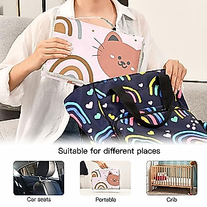 Bulletgxll Cat Cartoon Doodle（2） Portable Diaper Changing Pad Waterproof Changing Pad with Baby Tissue Pocket and Magic Stick for Newborn Baby.
