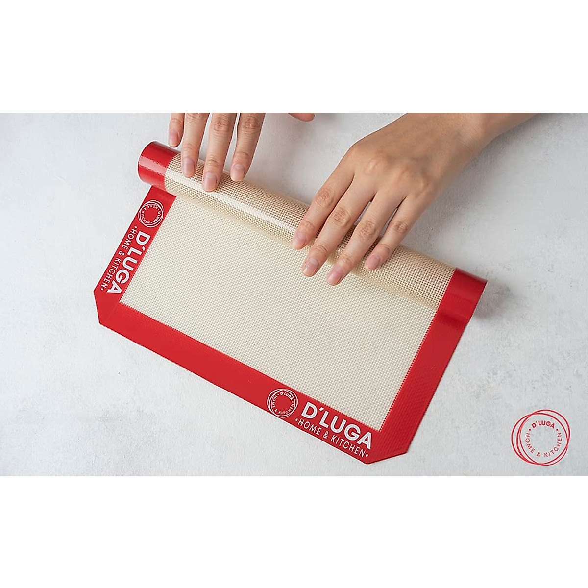 D'Luga 2-pack Non-Stick Silicone Baking Mat, Reusable Heat-Resistant Liner for Baking Pans and Cookies, Easy & Convenient, 16.5"x11.6" size, No oil Greasing Needed, Food-Grade Quality.