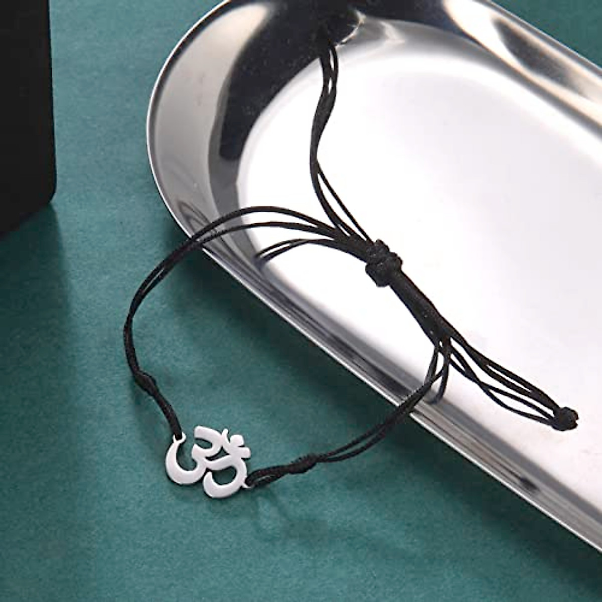 EUEAVAN Hindu OM OHM AUM Sanskrit Symbols Spiritual Bracelet luck Couple Charm Jade Thread Bangle Yoga Amulet Anklets Jewelry Accessories (black)