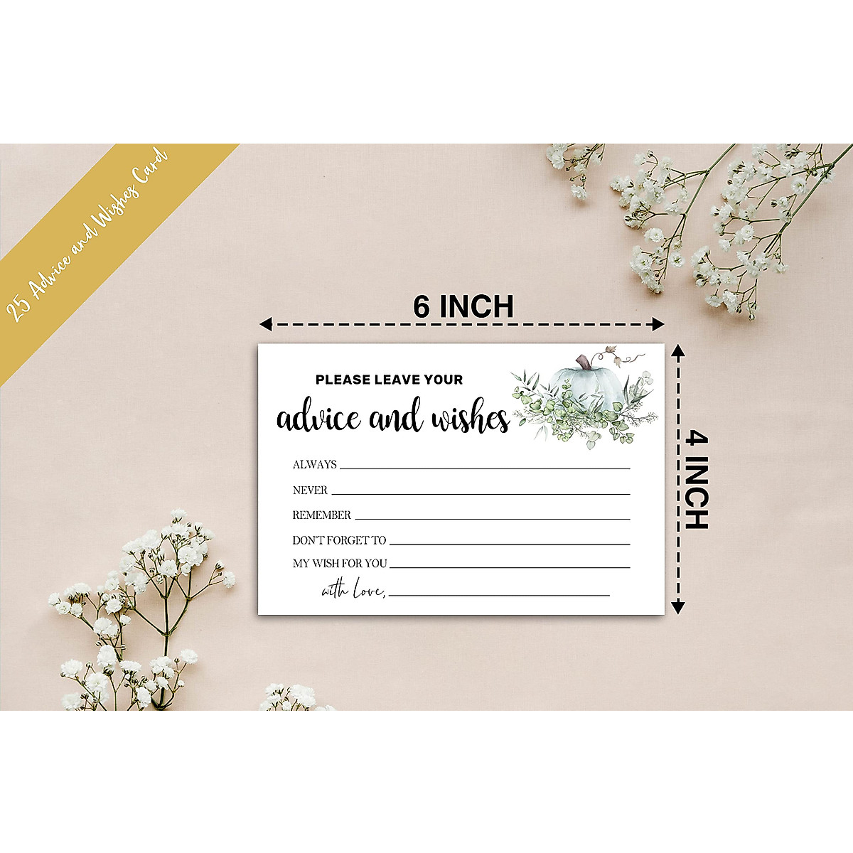 Advice and Wishes Card, Bridal Shower Advice Cards, Autumn Pumpkin Greenery Cards for The Bride and Groom, Wedding or Baby Shower, Birthday, Graduation, Retirement, Guestbook - 25 Cards - 012ADVICE