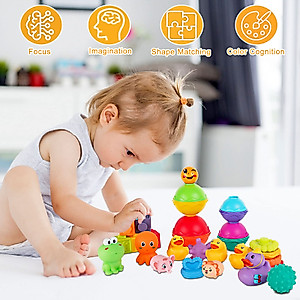 Ganowo Montessori Toys for 1 Year Old, 5 in 1 Baby Toys 12-18 Months, Stacking Building Blocks Baby Teething Toys, Sensory Preschool Learning Educational Toys