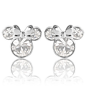 Brass Disney Womens Minnie Mouse April Birthstone Stud Earrings - Minnie Mouse Earrings - Disney Jewelry (April-Clear Crystal)