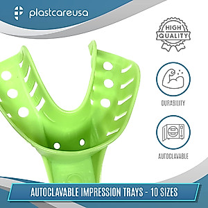 Dental Impression Trays Large Lower - Autoclavable Perforated Impression Tray Set - Size Number 2 (Bag of 12) by PlastCare USA