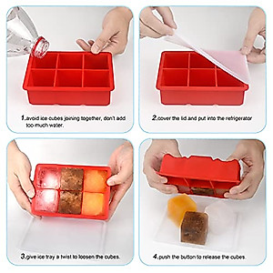 FIVETAS Super Thickness Silicone ice tray .Large Size 6 Ice Cube Trays with Lid which is Spill-Resistant and Removable.BPA Free and Reusable.Ice Cube Trays for Cocktails,Whisky,Freezer