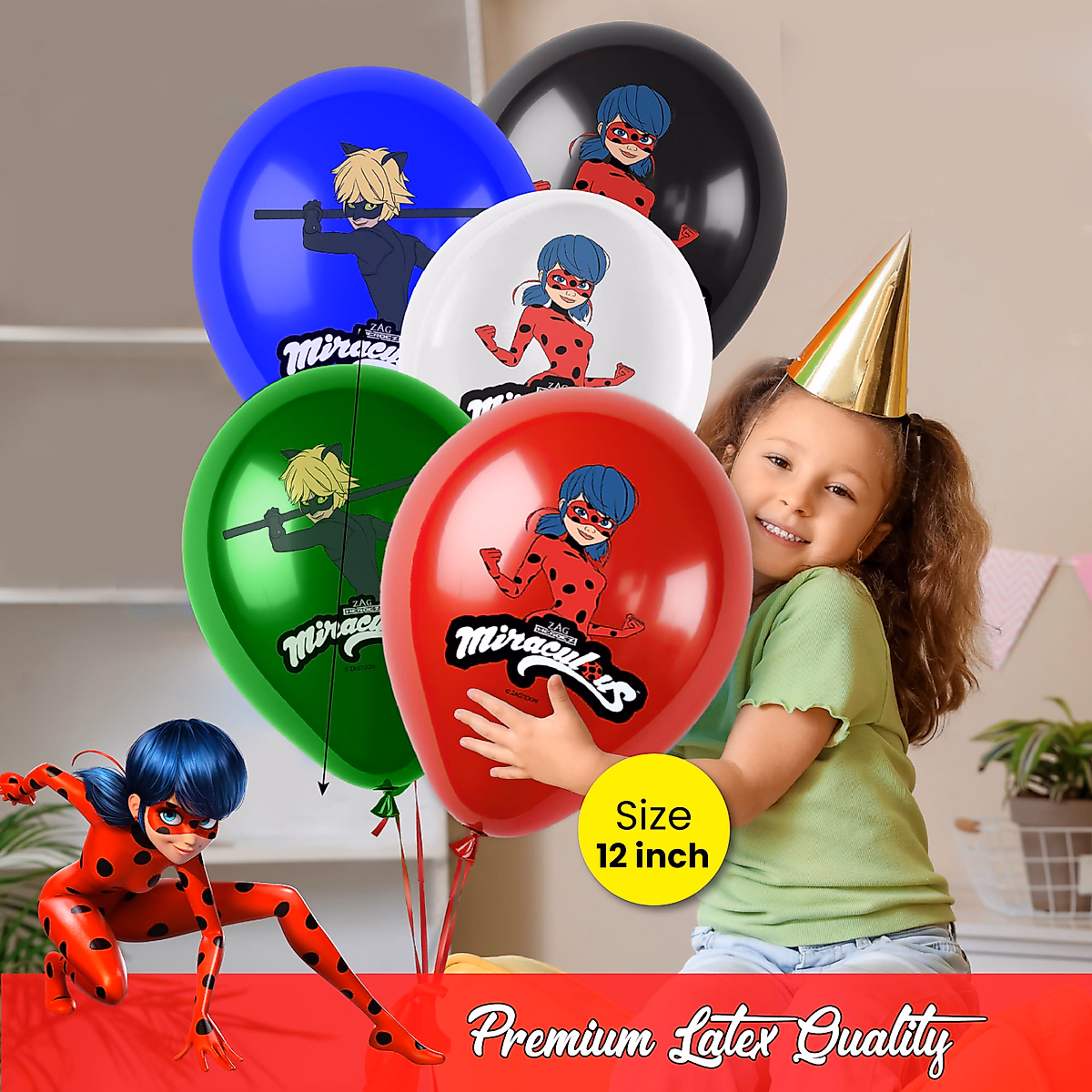 Miraculous Ladybug Cat Noir 12" Birthday Party Balloons 25 Pcs | Premium Latex for Miraculous Ladybug Party Supplies and Decorations by Vision E.D.