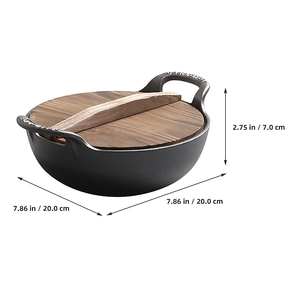 Cast Iron Oven Pot Non-stick Wok Skillet with Lid Handles 7.86 inch Round Cooking Pan Cast Iron Saucepan Camping Cookware Frying Pan