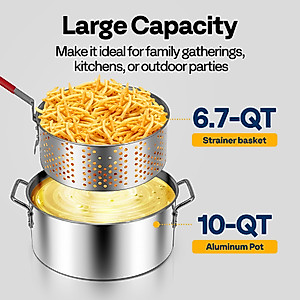 VIVOHOME 10Qt Aluminum Fish Fryer Pot with 6.7Qt Basket, Deep Fryer with Easy Grip Handle for Cooking Chicken Wings, Seafood, French Fries