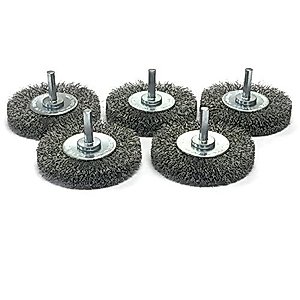 Benchmark Abrasives 2-1/2" Mounted Crimped Wire Wheel for Cleaning deburring on Cast Iron, Steel, Titanium, Nickel, 1/4" Shank for Rotary Tools (5 Pack) - Carbon Steel