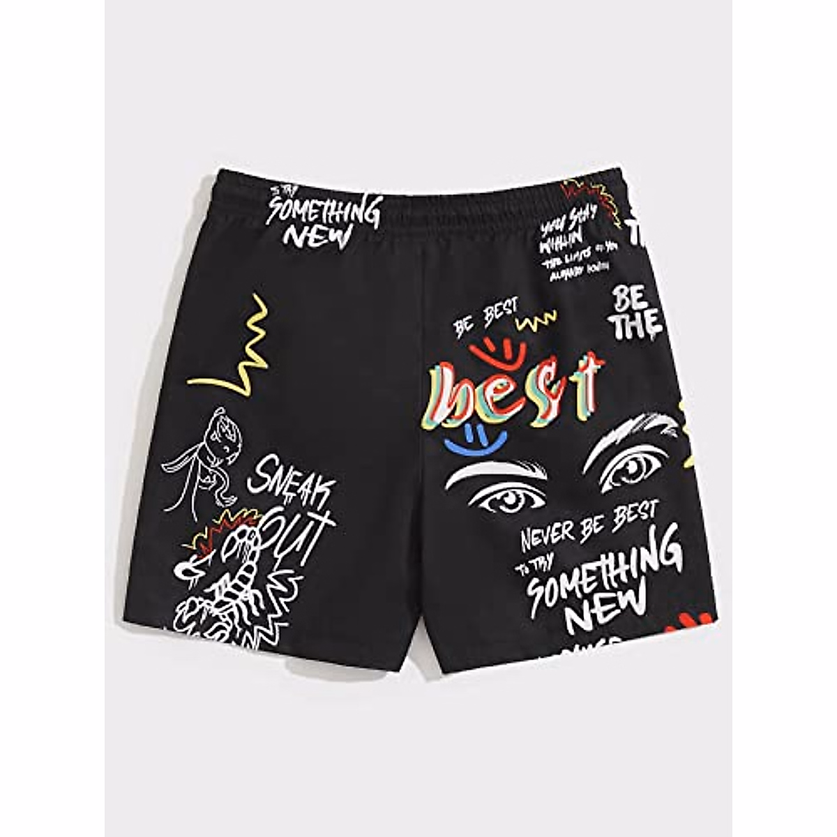 WDIRARA Men's Graphic Print Colorblock Drawstring Waist Active Pocket Shorts Black L