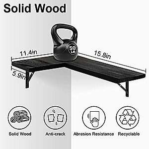 RayLove Corner Floating Shelves Wall Mounted Set of 4,Wood Corner Wall Shelves for Bedroom, Living Room, Bathroom, Kitchen, Office, BLACK001