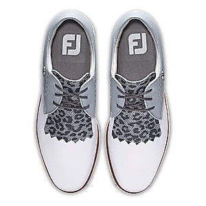 FootJoy Women's Sport Retro Previous Season Style Golf Shoe, White/Grey/Leopard, 9