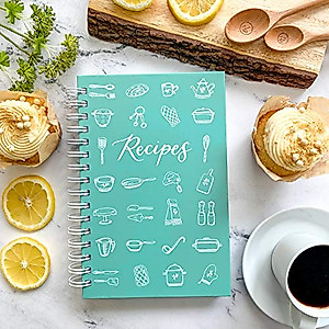 Teal Petal Blank Recipe Book To Write In Your Own Recipes - Recipe Journal, Hardcover Recipe Notebook Holiday Baking Cookbook Gift for Bride Engagement Gift Box, 5.75x8.75 Teal Utensils