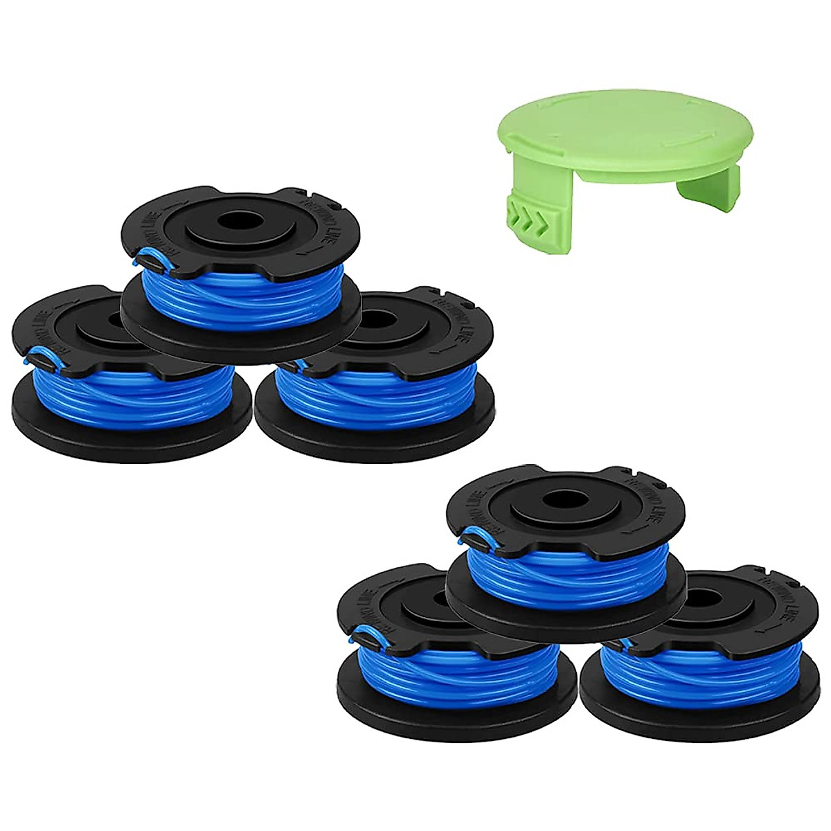 29252 29092 String Trimmer Replacement Spool 16ft 0.065" for Greenworks 21332 21342 2100302 24Volt 40V 80V Cordless Trimmer, 7-Pack (6-Line Spool + 1 Cap)