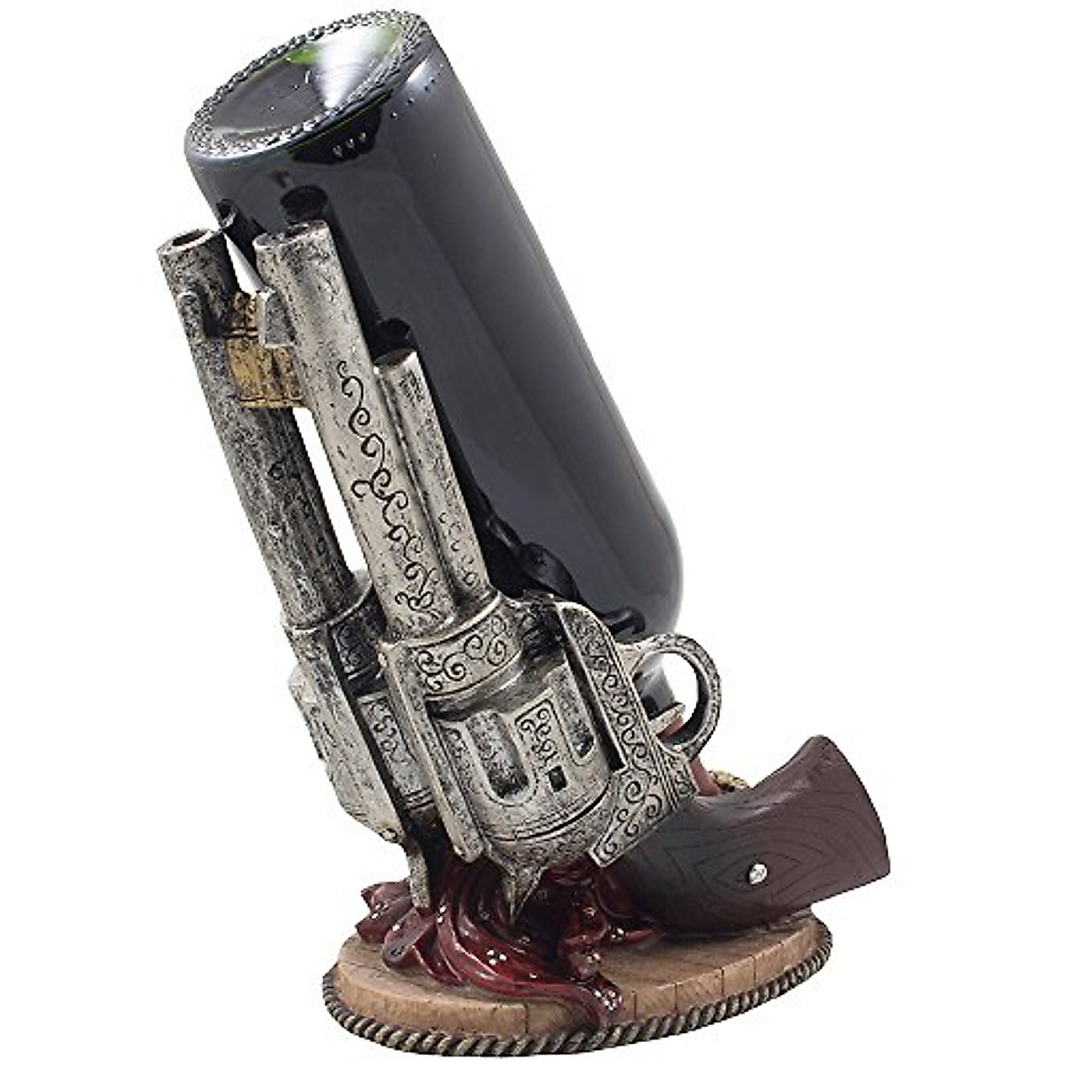 Classic Country Western Six-shooter Pistols Wine Bottle Holder Statue in Vintage Wild West Home Decor Sculptures As Decorative Tabletop Wine Racks & Display Stands or Rustic Gifts for Cowboys